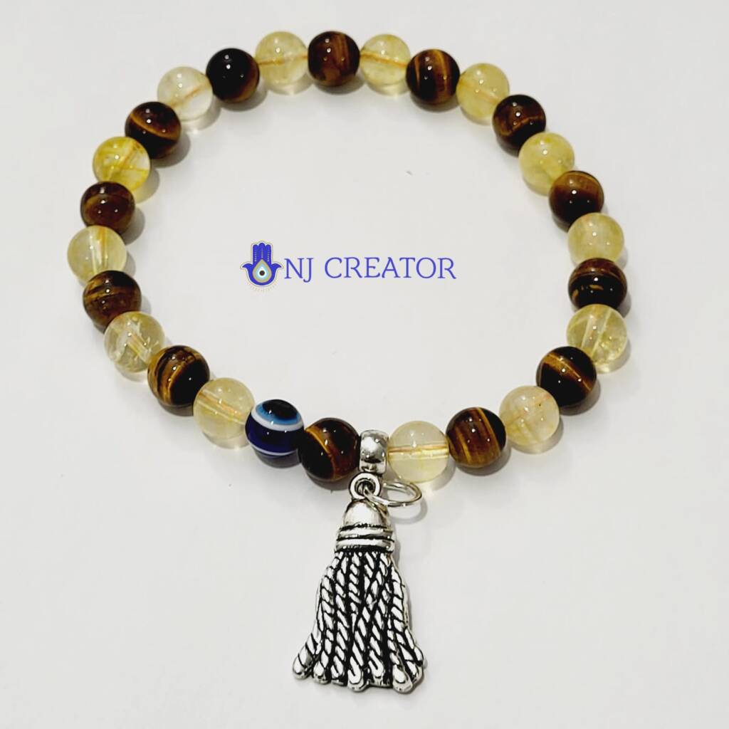 Evil eye, Citrine and Tiger Eye Simran mala - NJ Creator